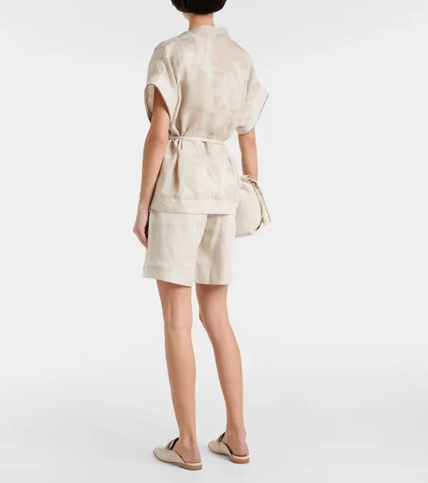 Brunello Cucinelli Linen Wrap Top - Beige