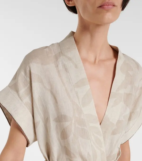 Brunello Cucinelli Linen Wrap Top - Beige