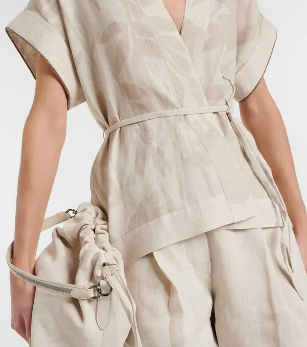 Brunello Cucinelli Linen Wrap Top - Beige