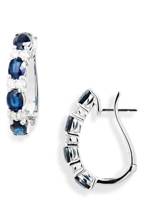 VALANI ATELIER Alternating Sapphire & Diamond Hoop Earrings - 14k White Gold