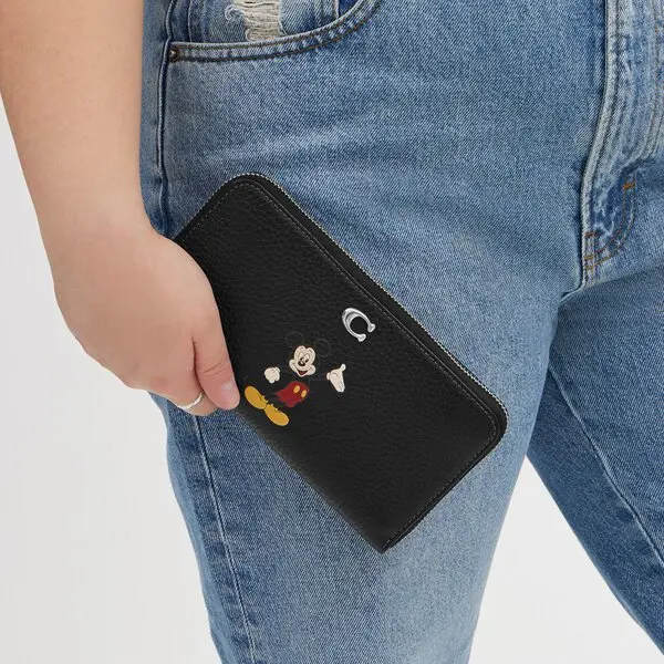 COACH Disney X Essential Accordion Zip Wallet In Regenerative Leather With Mickey Mouse