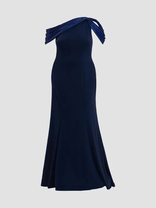 Tadashi Shoji Crepe & Taffeta Off-the-shoulder Gown - Navy
