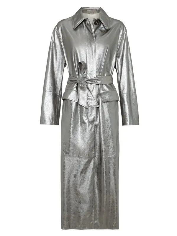 Brunello Cucinelli Lamé Suede Trench With Monili - Silver