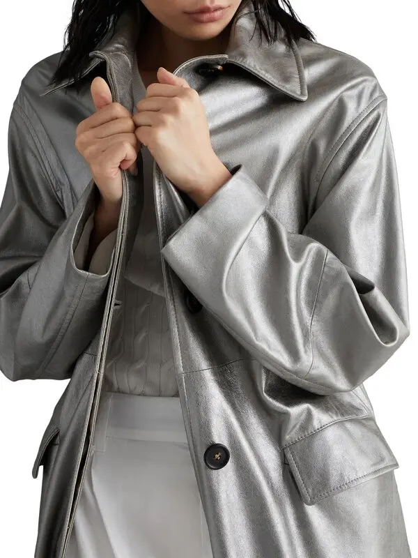 Brunello Cucinelli Lamé Suede Trench With Monili