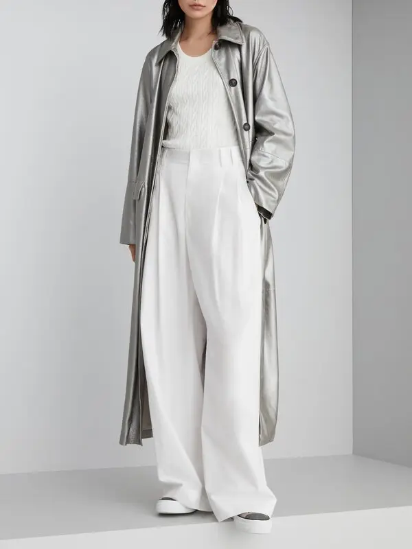 Brunello Cucinelli Lamé Suede Trench With Monili