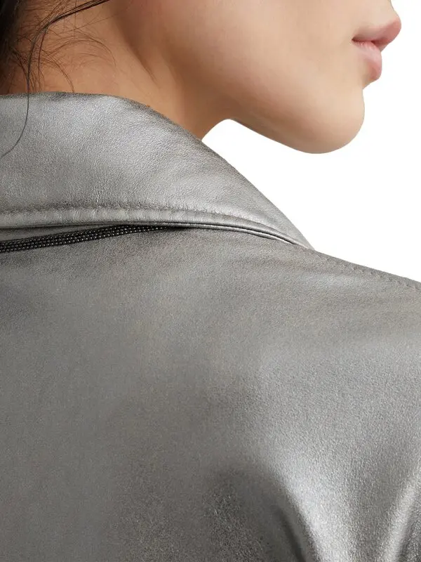 Brunello Cucinelli Lamé Suede Trench With Monili
