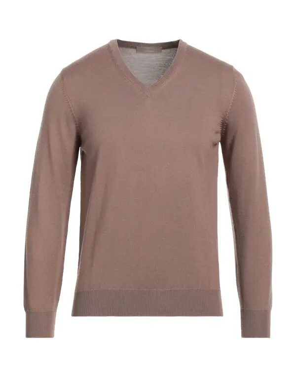 CRUCIANI Solid Wool V-neck Sweater - Beige