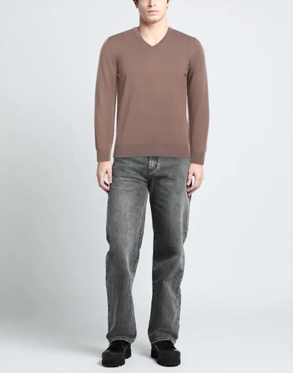 CRUCIANI Solid Wool V-neck Sweater - Beige
