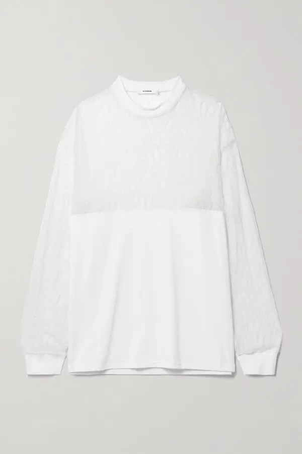 INTERIOR The Bobbi Cotton-jersey And Lace Top
