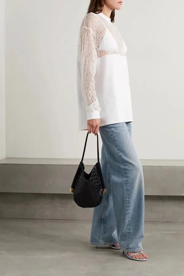 INTERIOR The Bobbi Cotton-jersey And Lace Top