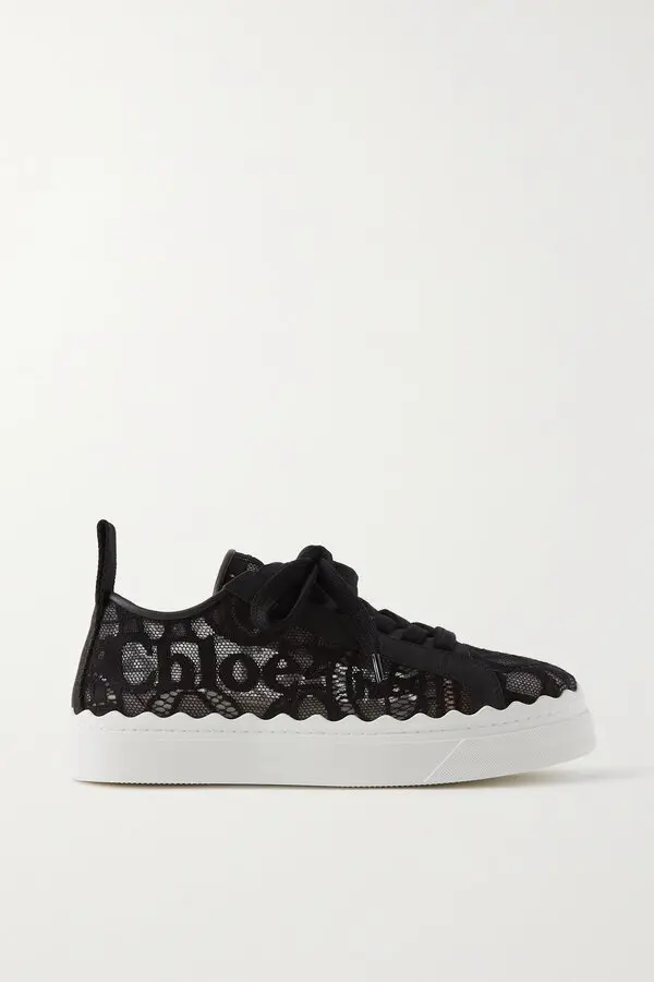 Chloé Lauren Lace And Leather Sneakers - Black