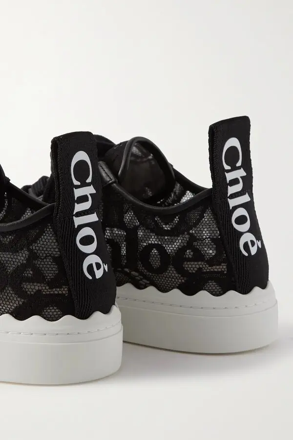 Chloé Lauren Lace And Leather Sneakers - Black