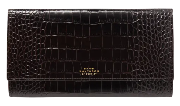 Smythson Marshall Croc-effect Leather Travel Wallet - Black