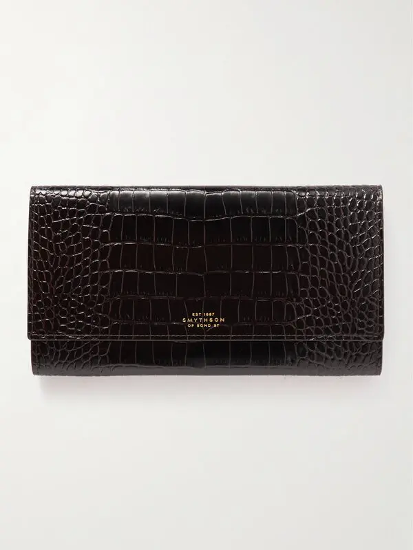 Smythson Marshall Croc-effect Leather Travel Wallet - Black