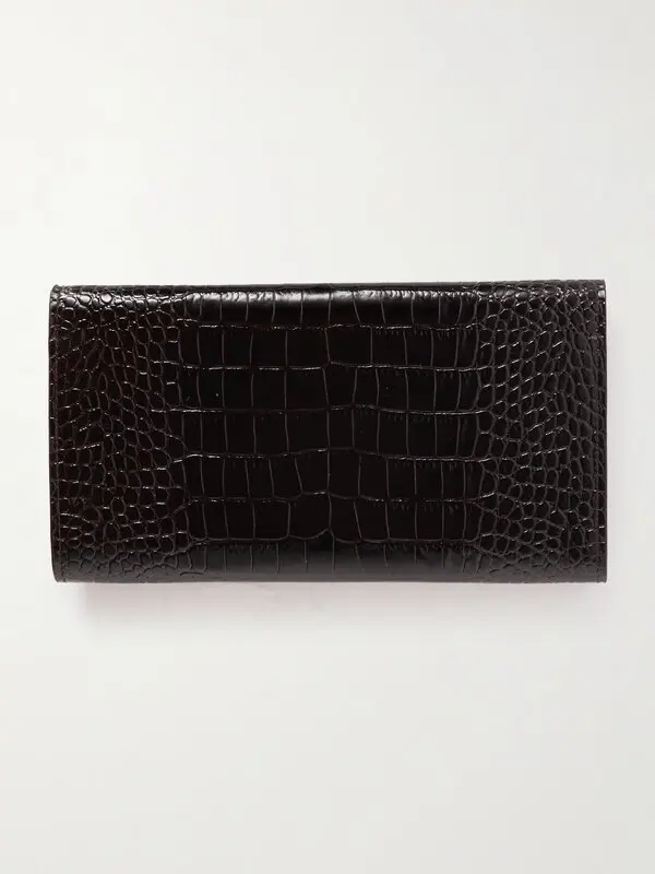 Smythson Marshall Croc-effect Leather Travel Wallet - Black