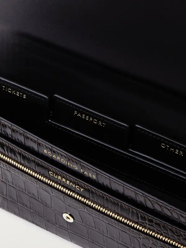 Smythson Marshall Croc-effect Leather Travel Wallet - Black