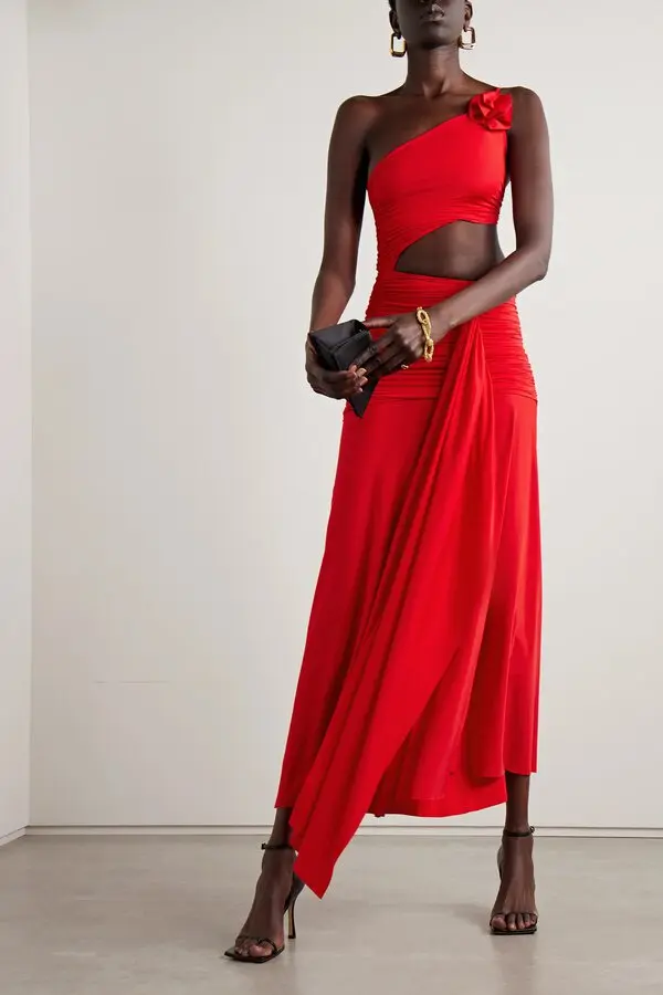 maygel coronel red dress Maygel Coronel Vestalia Draped Jersey Maxi Dress - Women - Red Dresses