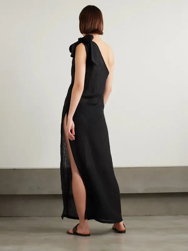 Lisa Marie Fernandez Net Sustain One-shoulder Linen-blend Gauze Maxi Dress - Black