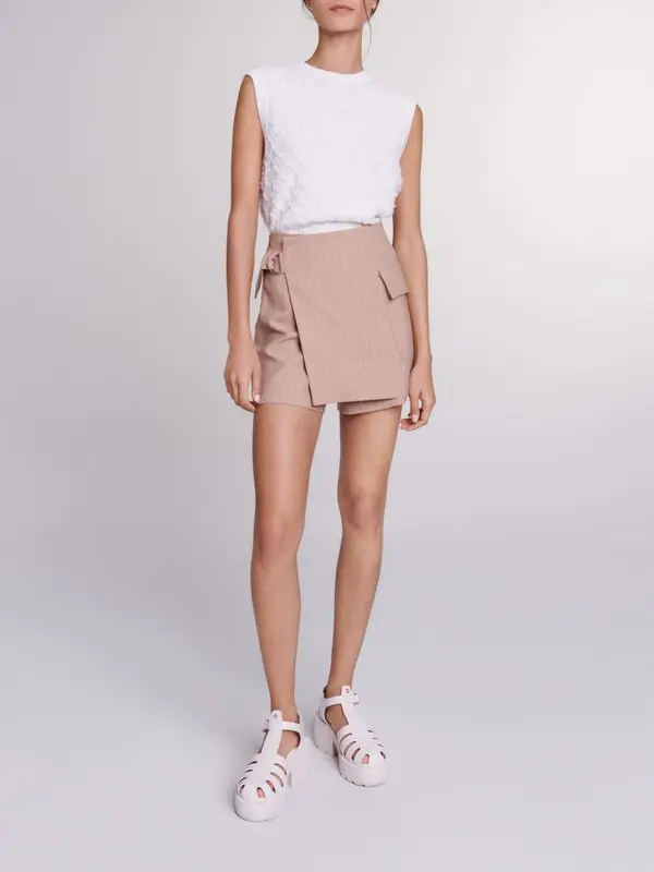 Maje Striped Layered Effect Shorts - Beige