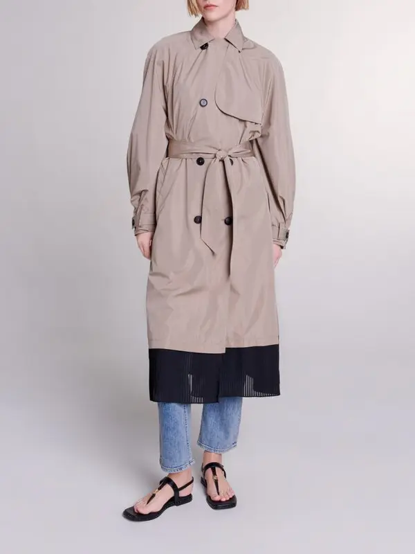 Maje Contrast Trench Coat - Mole