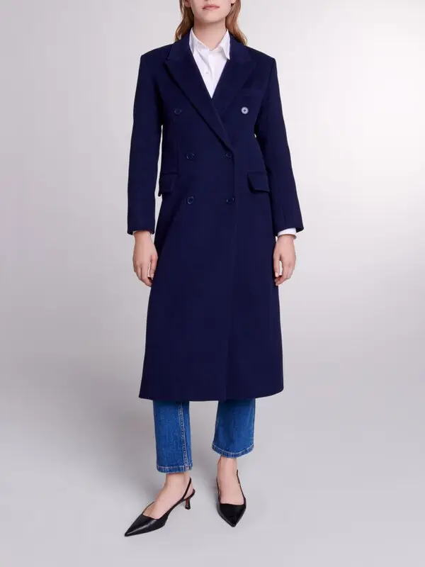 Maje Double-breasted Wool Blend Long Coat