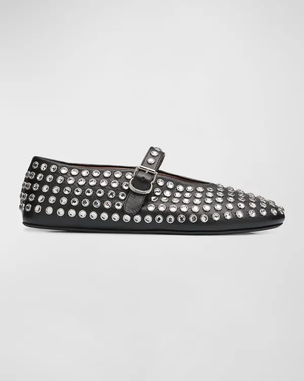 Alaïa Leather Mary Jane Flats With Studs - Noir