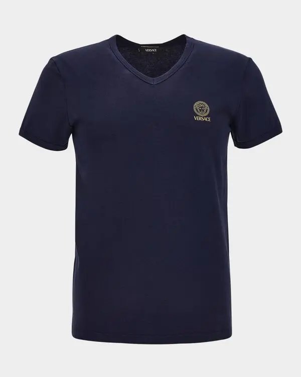 Versace Apos;s Logo V-neck T-shirt - Blue