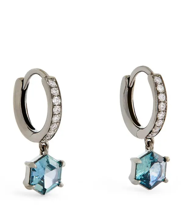 Eva Fehren Blackened Gold, Diamond And Sapphire Offset Hoop Earrings - White