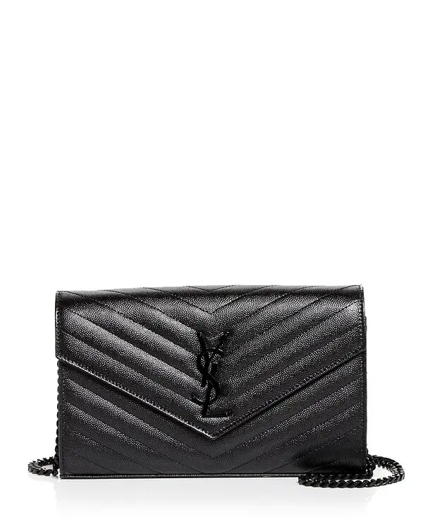 Saint Laurent Classic Cassandre Chain Wallet - Black Grain/black