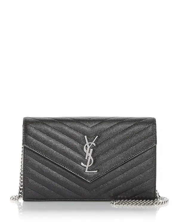 Saint Laurent Classic Cassandre Chain Wallet - Black Grain/silver