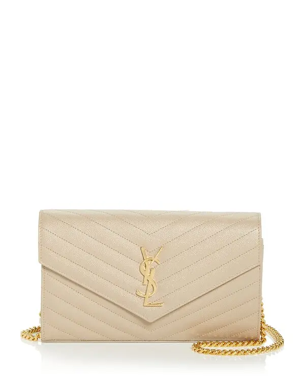Saint Laurent Classic Cassandre Chain Wallet - Dark Beige Grain/gold