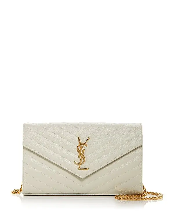 Saint Laurent Classic Cassandre Chain Wallet - White Grain/gold