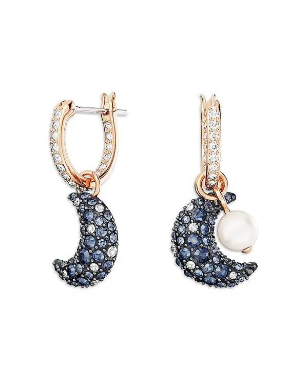 SWAROVSKI Sublima Pave Crescent Drop Earrings - Blue/rose Gold