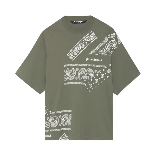 Palm Angels Bandana Print Tee 'military/light Grey