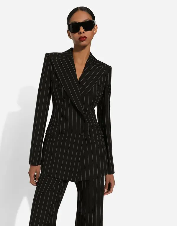Dolce & Gabbana Double-breasted Pinstripe Wool Turlington Jacket - Multicolor