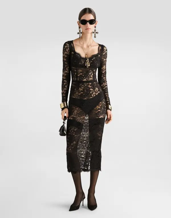 Dolce & Gabbana Floral Lace Midi Dress