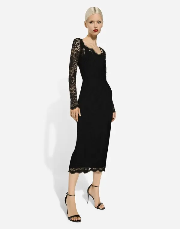 slim fit dress slacks Dolce & Gabbana Pink Floral Lace Long Sleeve Midi Women's Dress IT36|XXS /  Pink main image 1