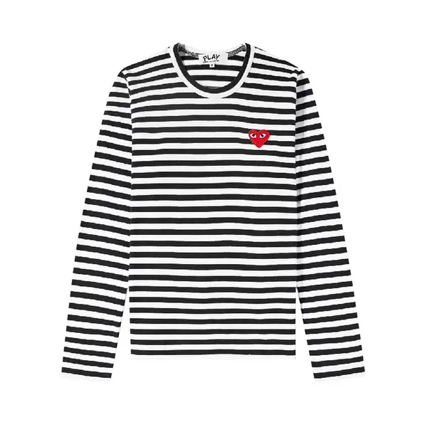 Play Comme Des Garcon Heart Logo Striped Long-sleeve T-shirt - Black