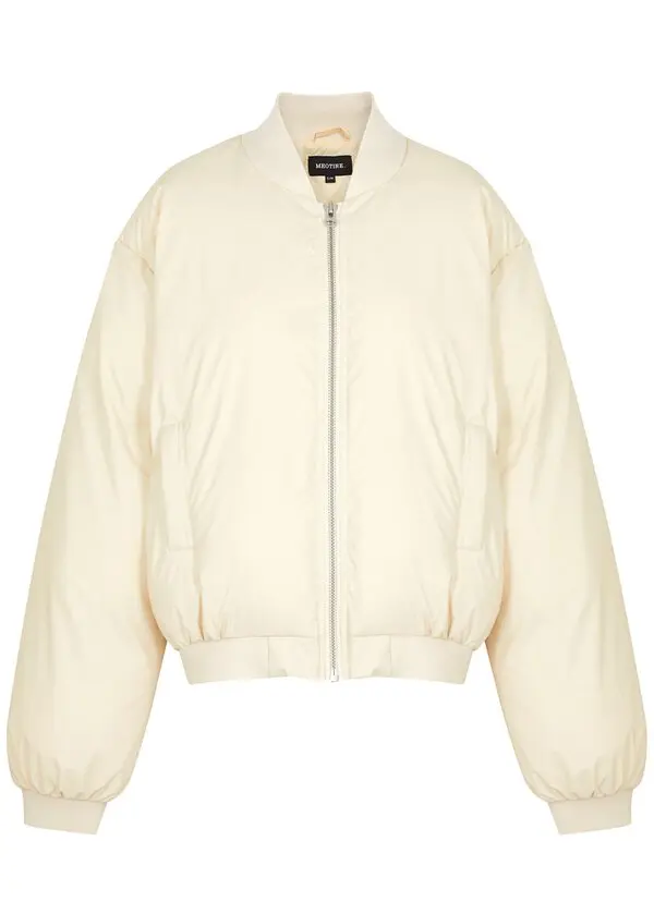 MEOTINE Sol Faux Leather Bomber Jacket - Cream