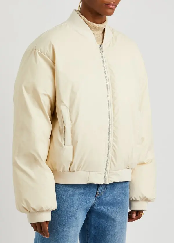 MEOTINE Sol Faux Leather Bomber Jacket - Cream