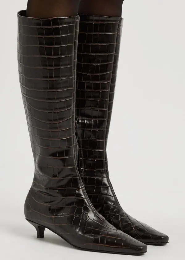 TOTEME Leather Knee-high Boots With Crocodile Effect