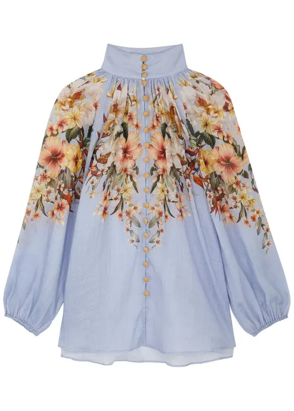 Zimmermann Lexi Floral-print Ramie Blouse