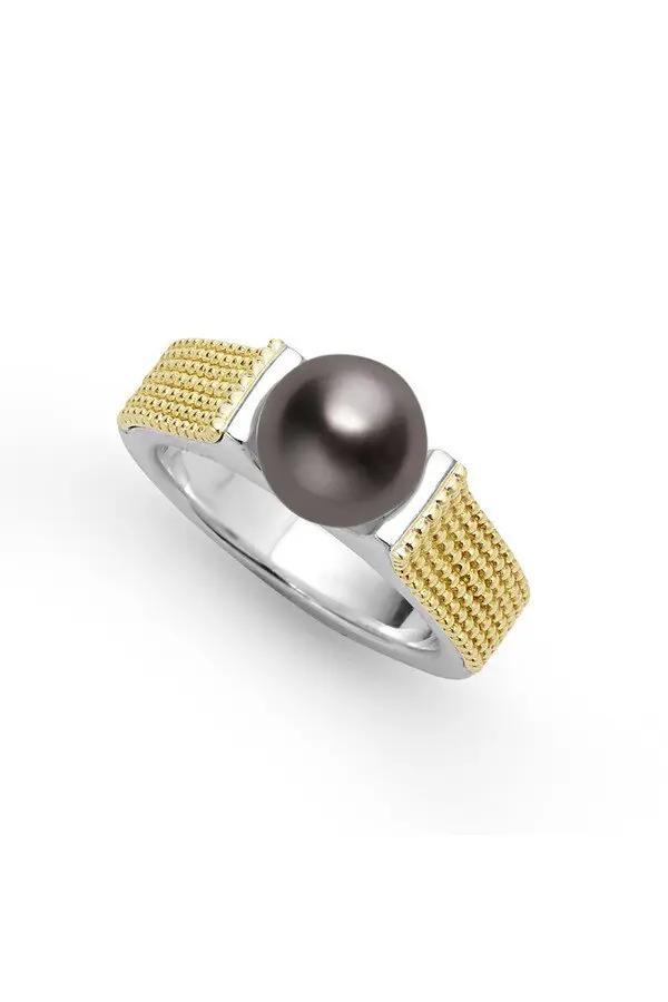 Lagos Luna Two-tone Pearl Ring - Black
