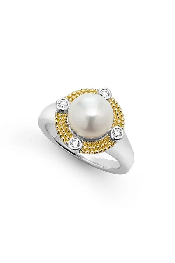 Lagos Luna Pearl And Diamond Ring - Gold