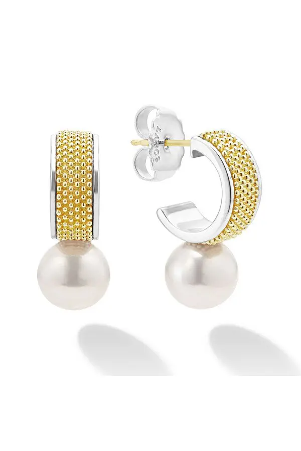 Lagos Luna Pearl Hoop Earrings - Gold