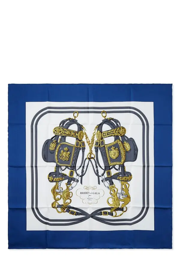 Hermès White 'brides De Gala' Silk Scarf 90 - Blue