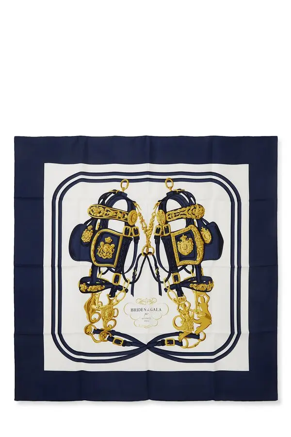 Hermès White 'brides De Gala' Silk Scarf 90 - Navy