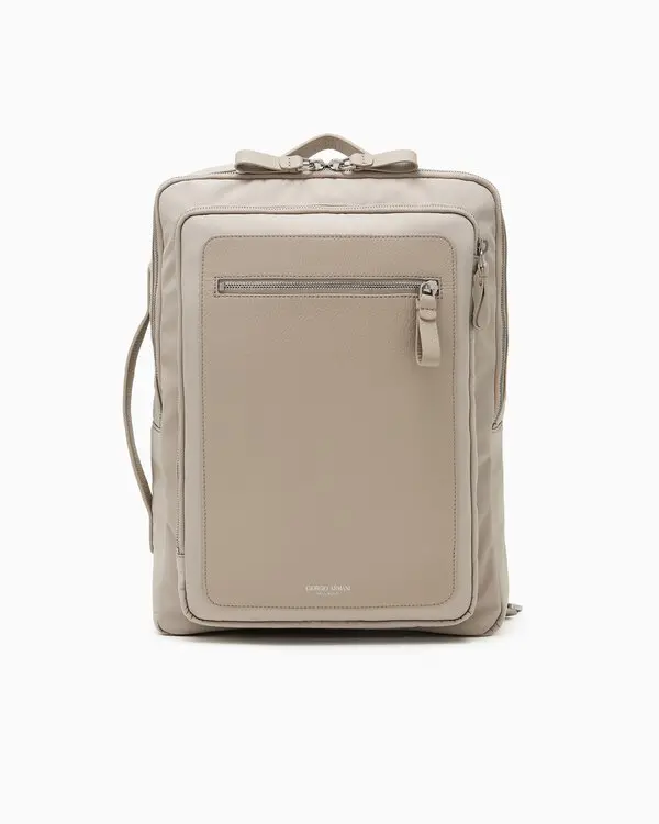 Giorgio Armani Asv Nylon And Pebbled-leather Backpack - Beige