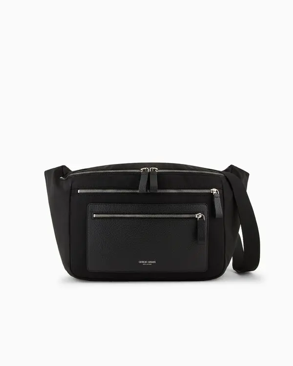 Giorgio Armani Asv Nylon And Pebbled Leather Crossbody Bag - Black