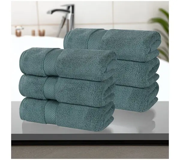 SUPERIOR Zero Twist Cotton Solid Hand Towel Set Of 6 - One-color
